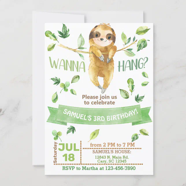 Sloth let's hang out boy invitation. invitation | Zazzle