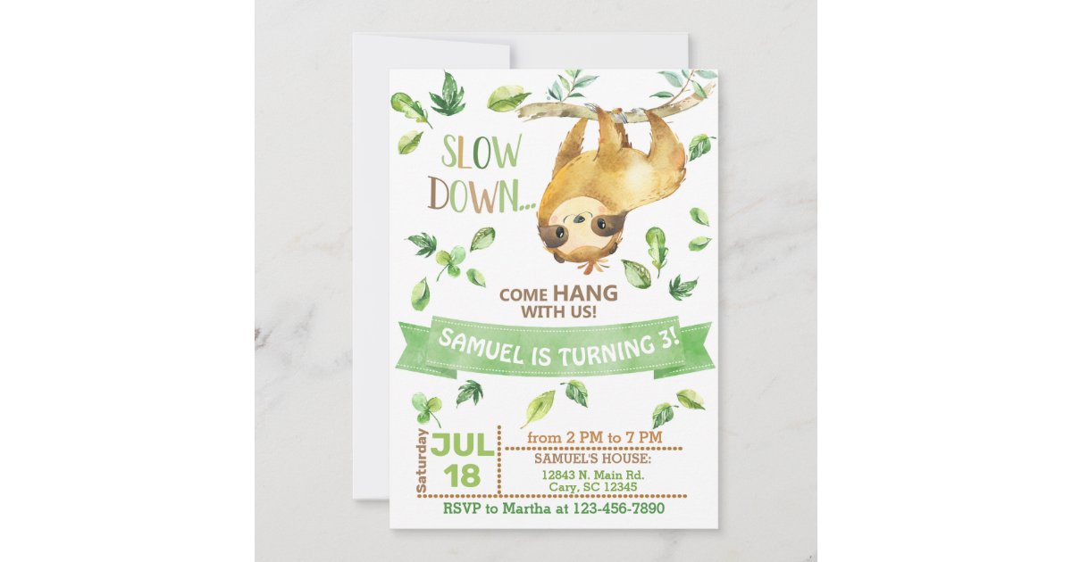 Sloth let's hang out boy invitation. invitation | Zazzle