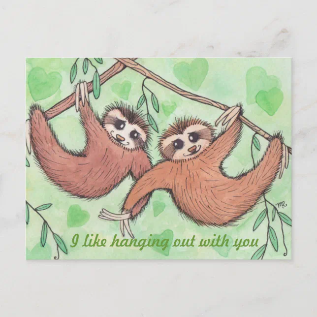 Sloth Love Valentine Holiday Postcard | Zazzle