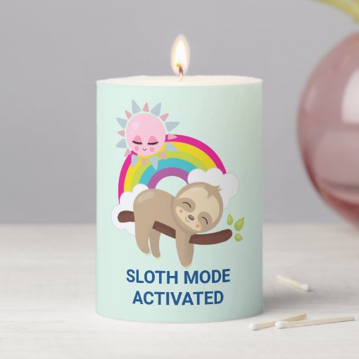 Sloth Mode Activated Funny Illustration Pillar Candle | Zazzle
