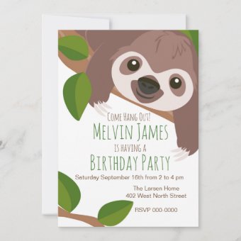 Sloth Party Invitation | Zazzle