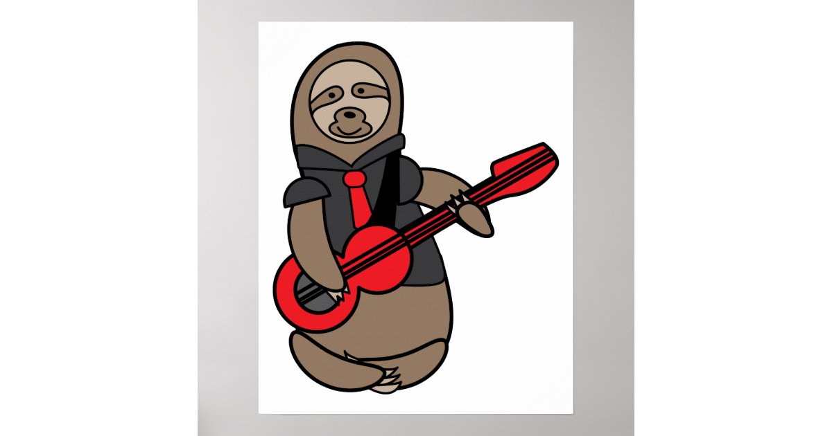 Sloth Playing Electric Guitar Kawaii Cute Poster | Zazzle
