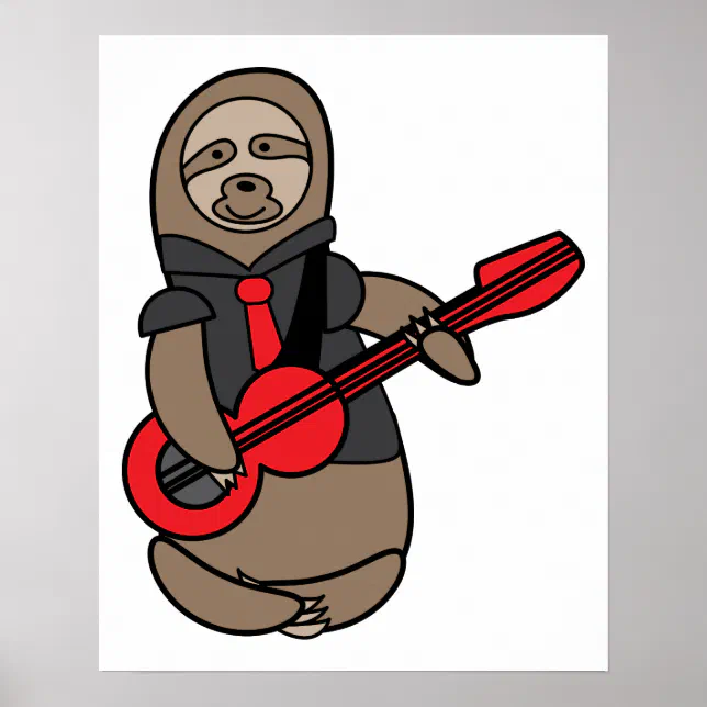 Sloth Playing Electric Guitar Kawaii Cute Poster | Zazzle