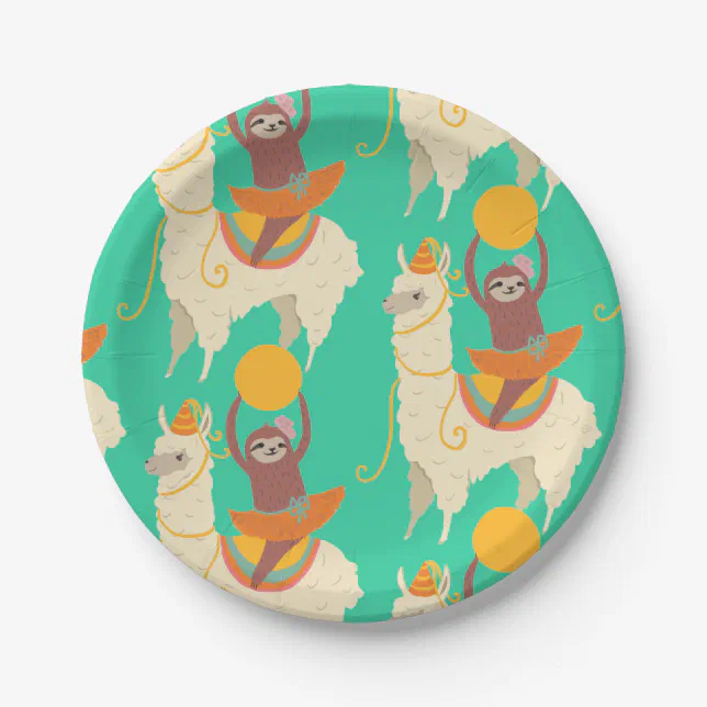 Sloth Riding Llama Birthday Paper Plates | Zazzle