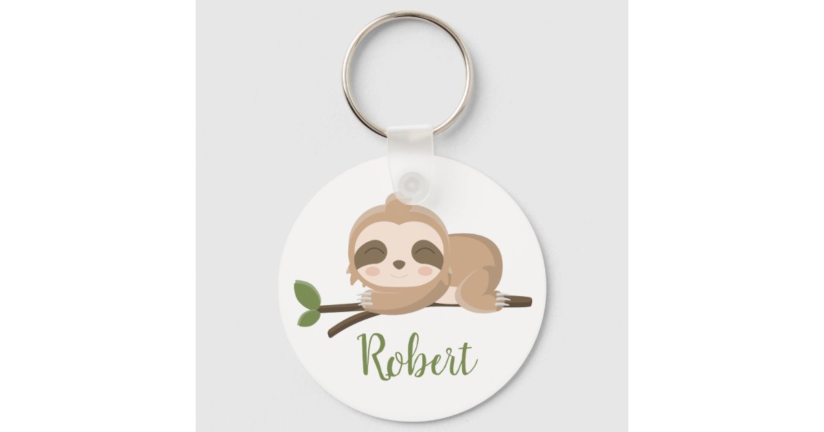 Sloth sleeping custom name keychain | Zazzle