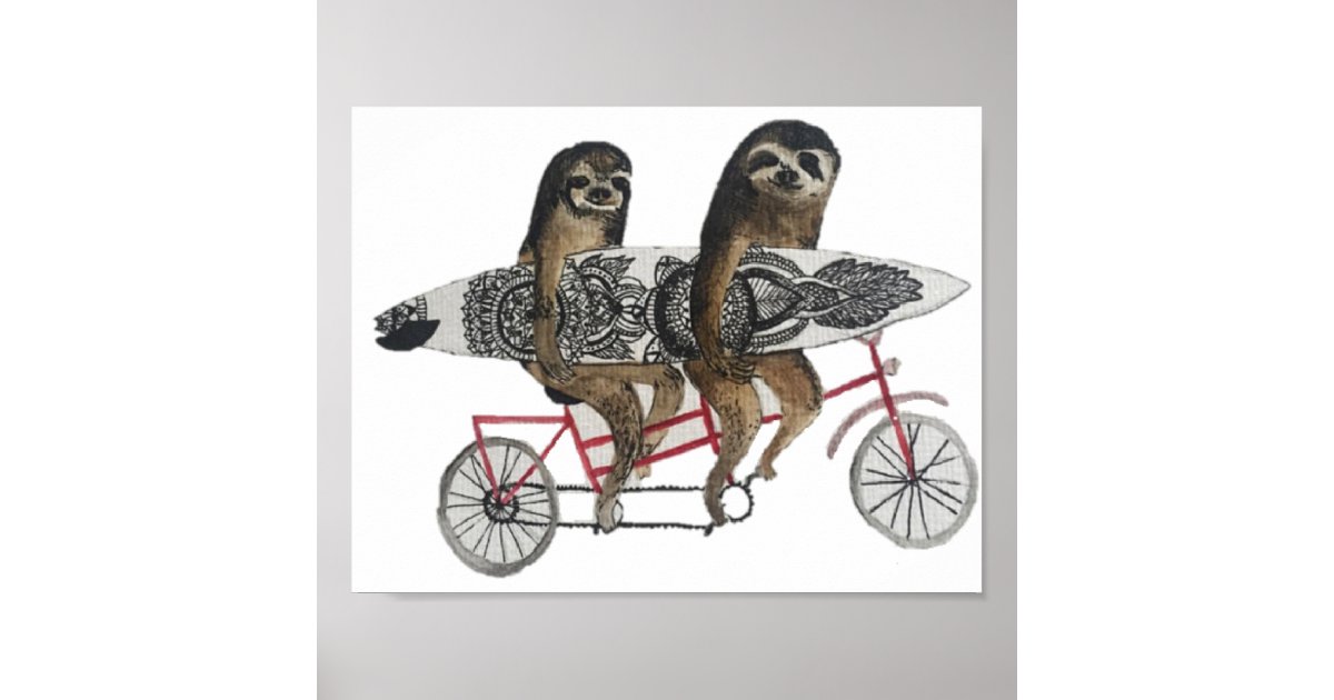 sloth surf bike poster | Zazzle