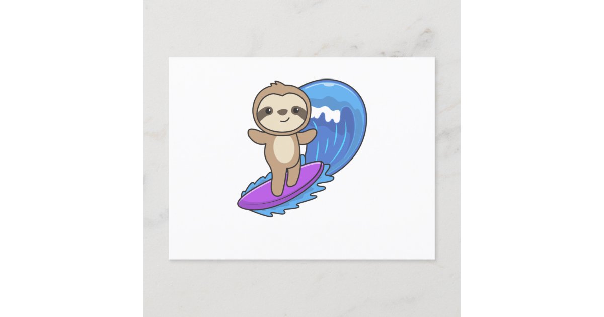 Sloth Surf Waves Riding Sweet Sloths Postcard | Zazzle