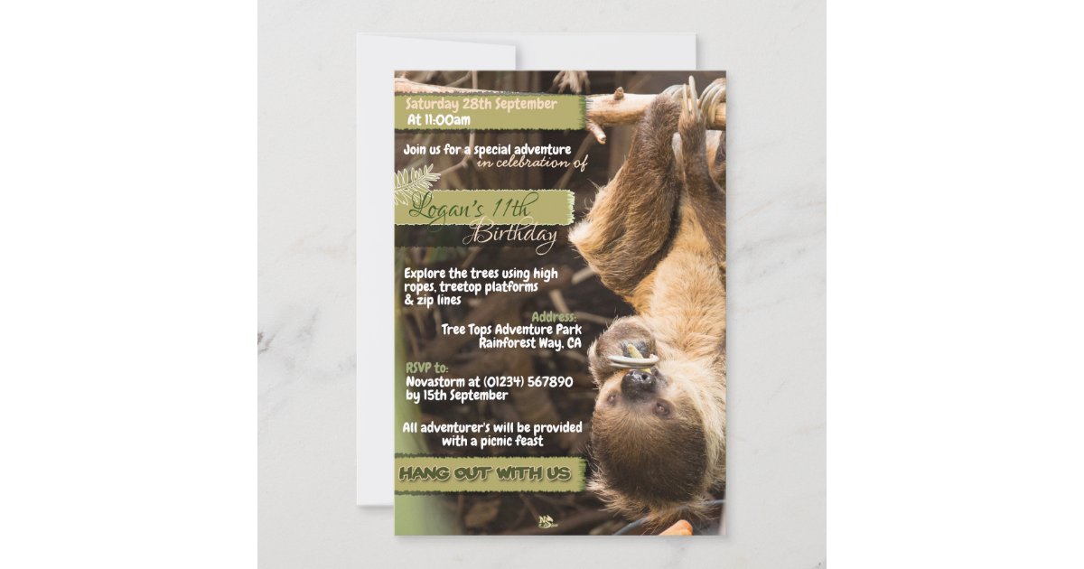 Sloth Tree Tops Adventure Invitations | Zazzle