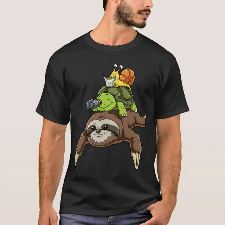 Sloth Turtle Snail Piggyback Running Riding Team T T-Shirt | Zazzle