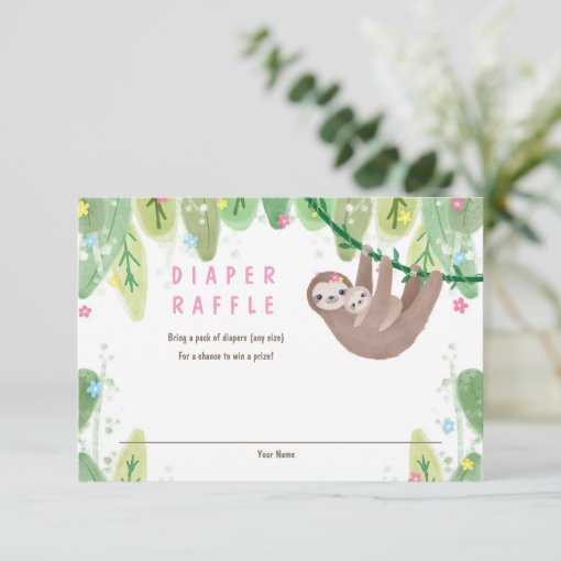 Sloth with baby Diaper Raffle Enclosure Card | Zazzle