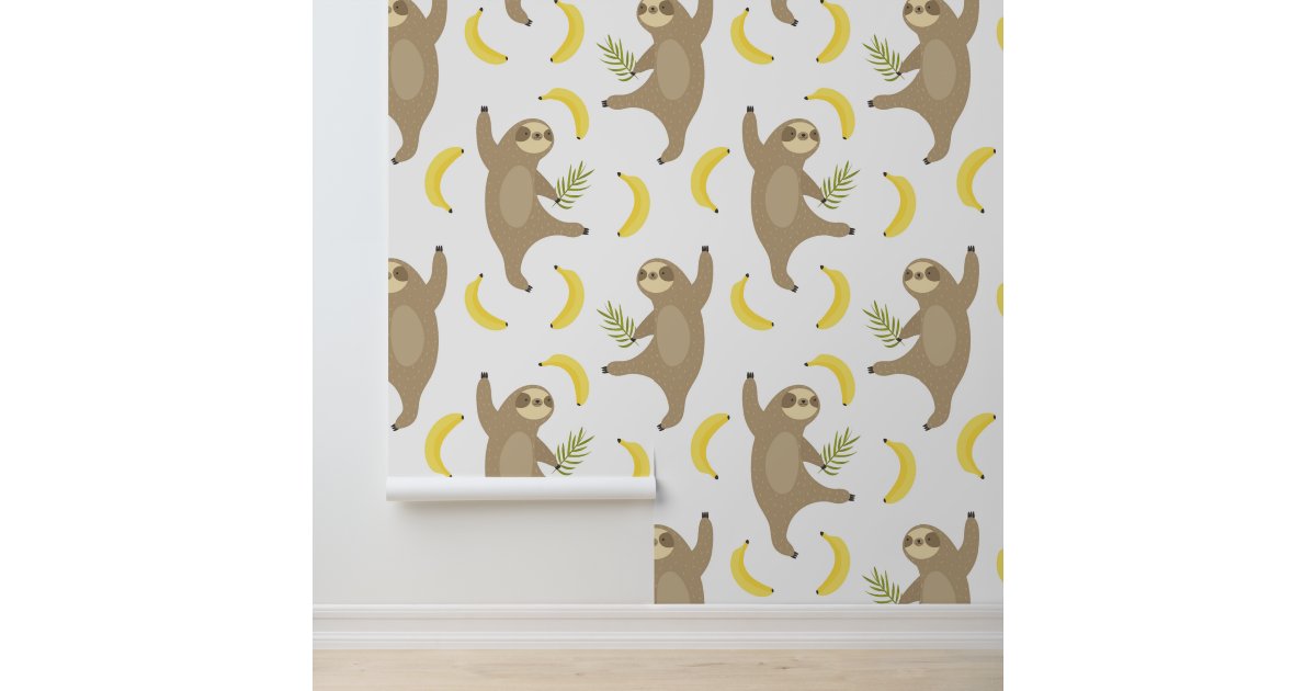 Sloths & Bananas Pattern Wallpaper | Zazzle