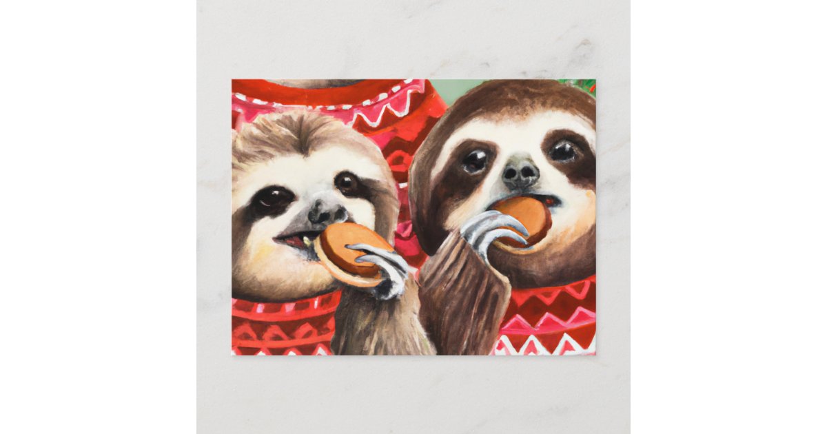 Sloths eating cookies and wearing sweaters postcard | Zazzle