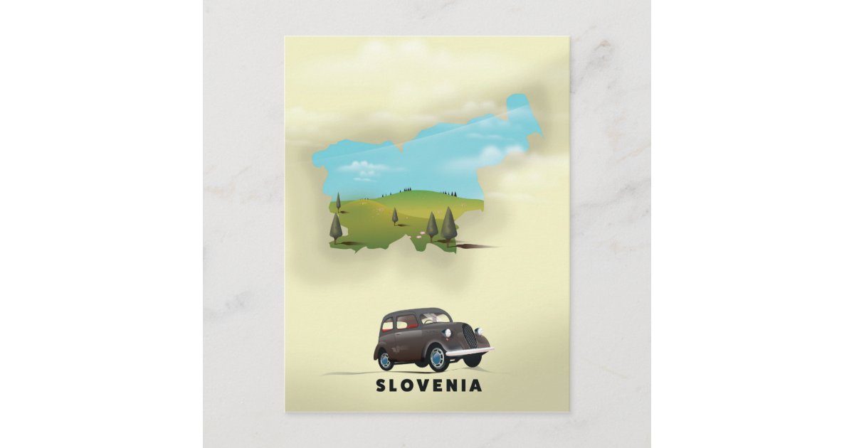 Slovenia Illustrated map travel poster Postcard | Zazzle