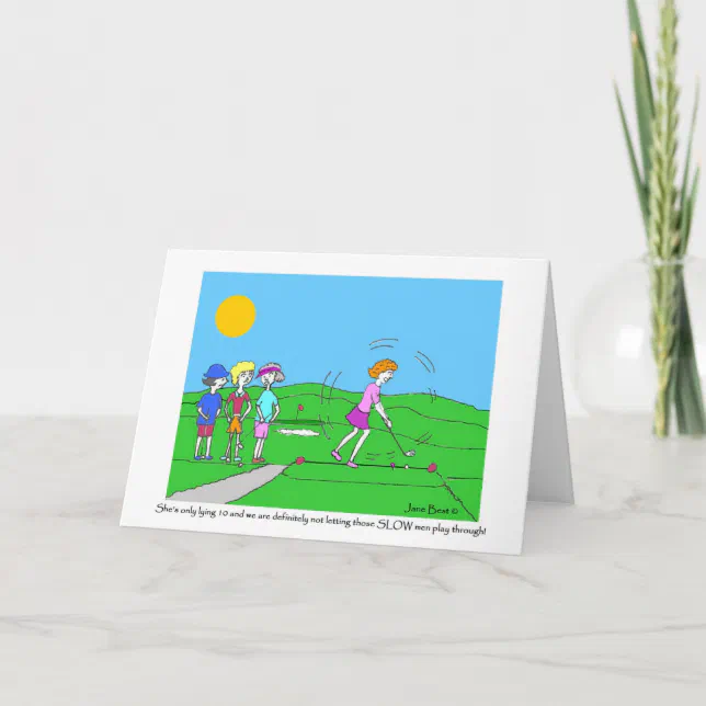 Slow Men Golf Cartoon Greeting Card | Zazzle
