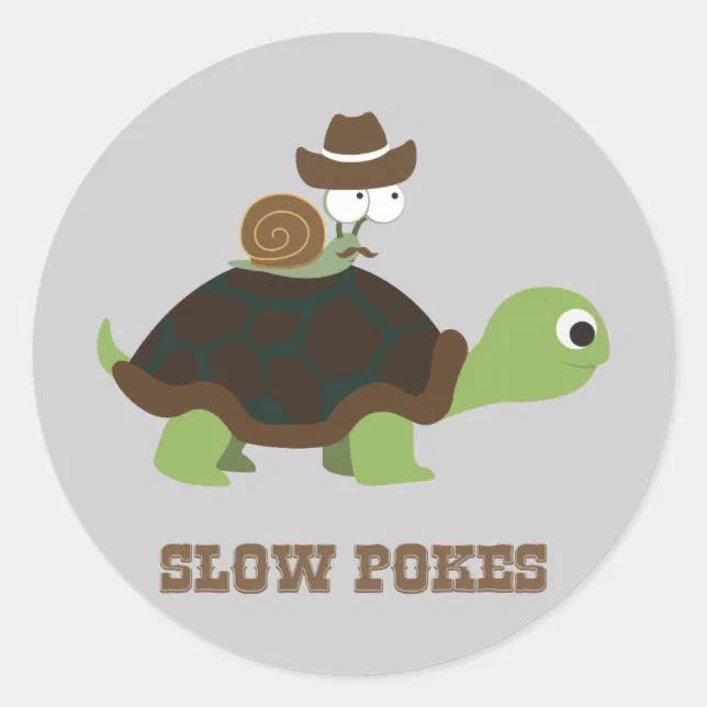 Slow Pokes - cowboy snail and turtle Classic Round Sticker | Zazzle