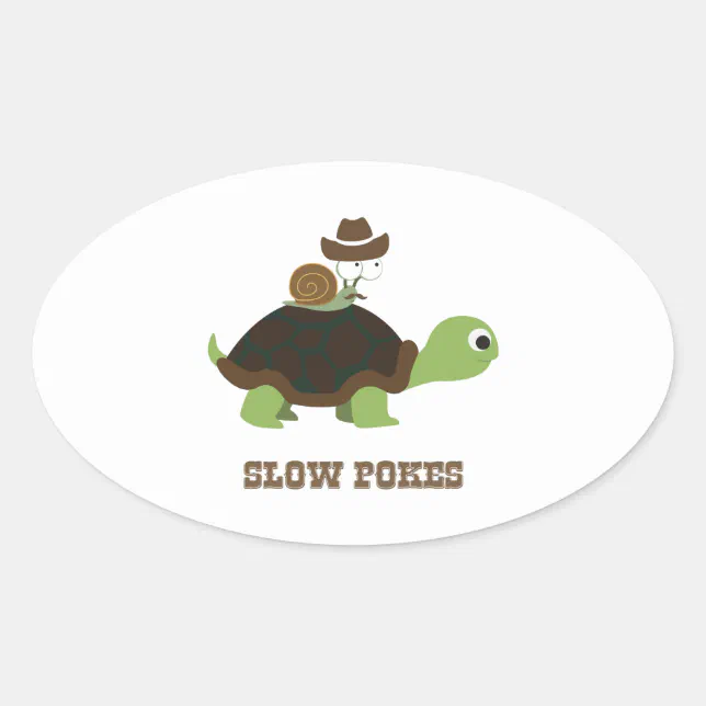Slow Pokes - cowboy snail and turtle Oval Sticker | Zazzle