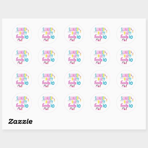 Slumber Party Birthday Girl Custom Sleepover Classic Round Sticker | Zazzle