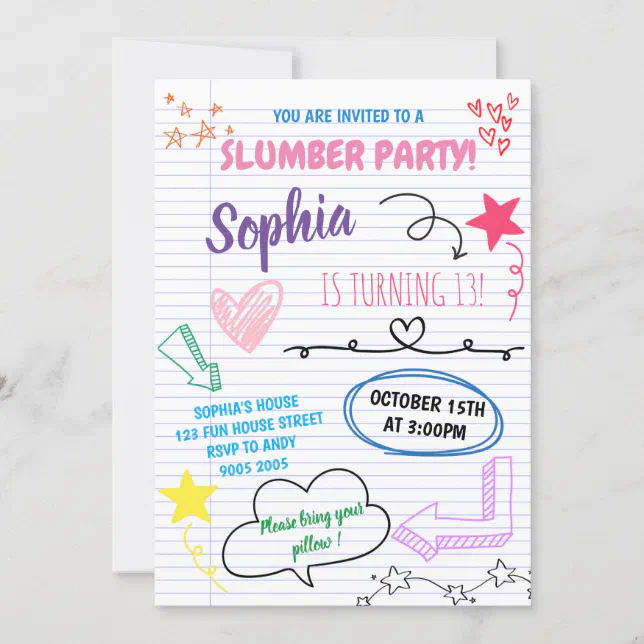 Slumber Party Birthday Girls Tween Teen Kids Invitation | Zazzle