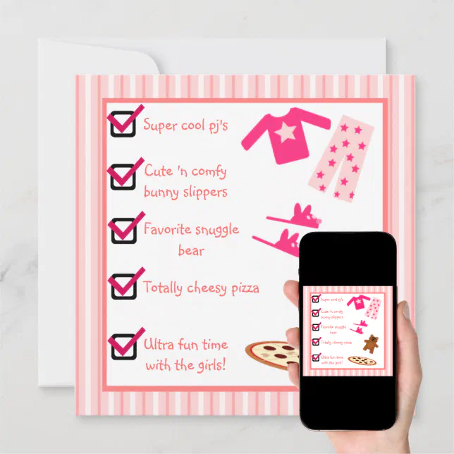 Slumber Party Pajamas Slippers Checklist Invitation | Zazzle