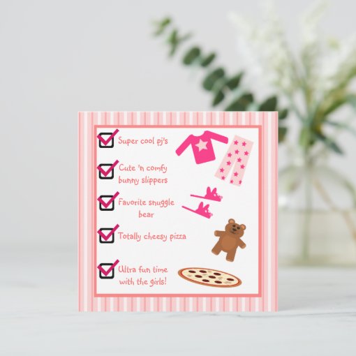 Slumber Party Pajamas Slippers Checklist Invitation | Zazzle