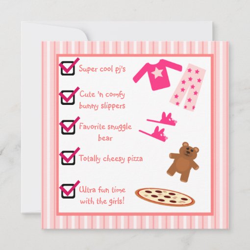 Slumber Party Pajamas Slippers Checklist Invitation | Zazzle