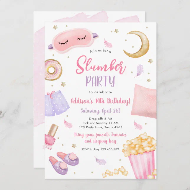 Slumber Party Sleepover Girl Spa Pink Birthday Inv Invitation | Zazzle