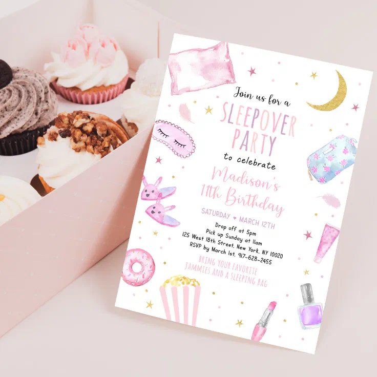 Slumber Party Sleepover Pink Tween Girl Birthday Invitation | Zazzle