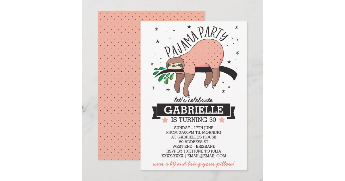 Slumber Party Sloth Invitation | Zazzle