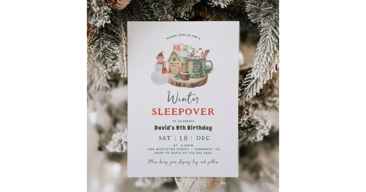 Slumber Party Winter Sleepover Birthday Party Invitation | Zazzle