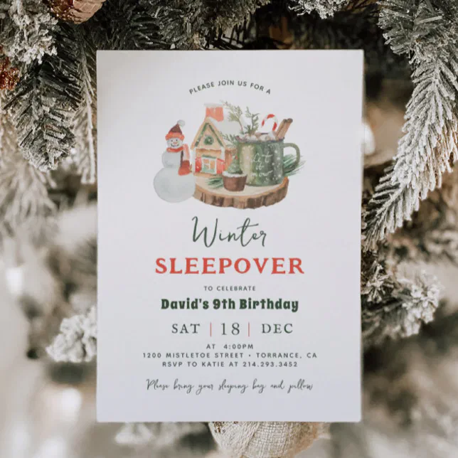 Slumber Party Winter Sleepover Birthday Party Invitation | Zazzle