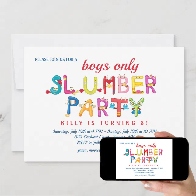 Slumber Party Word Invitation | Zazzle