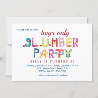 Slumber Party Word Invitation | Zazzle