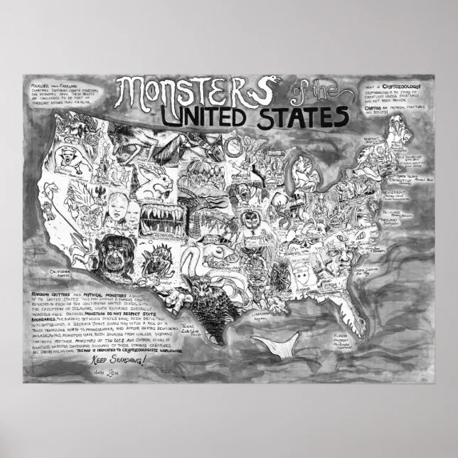 Small 24 x 18" Monsters of the United States Poster | Zazzle