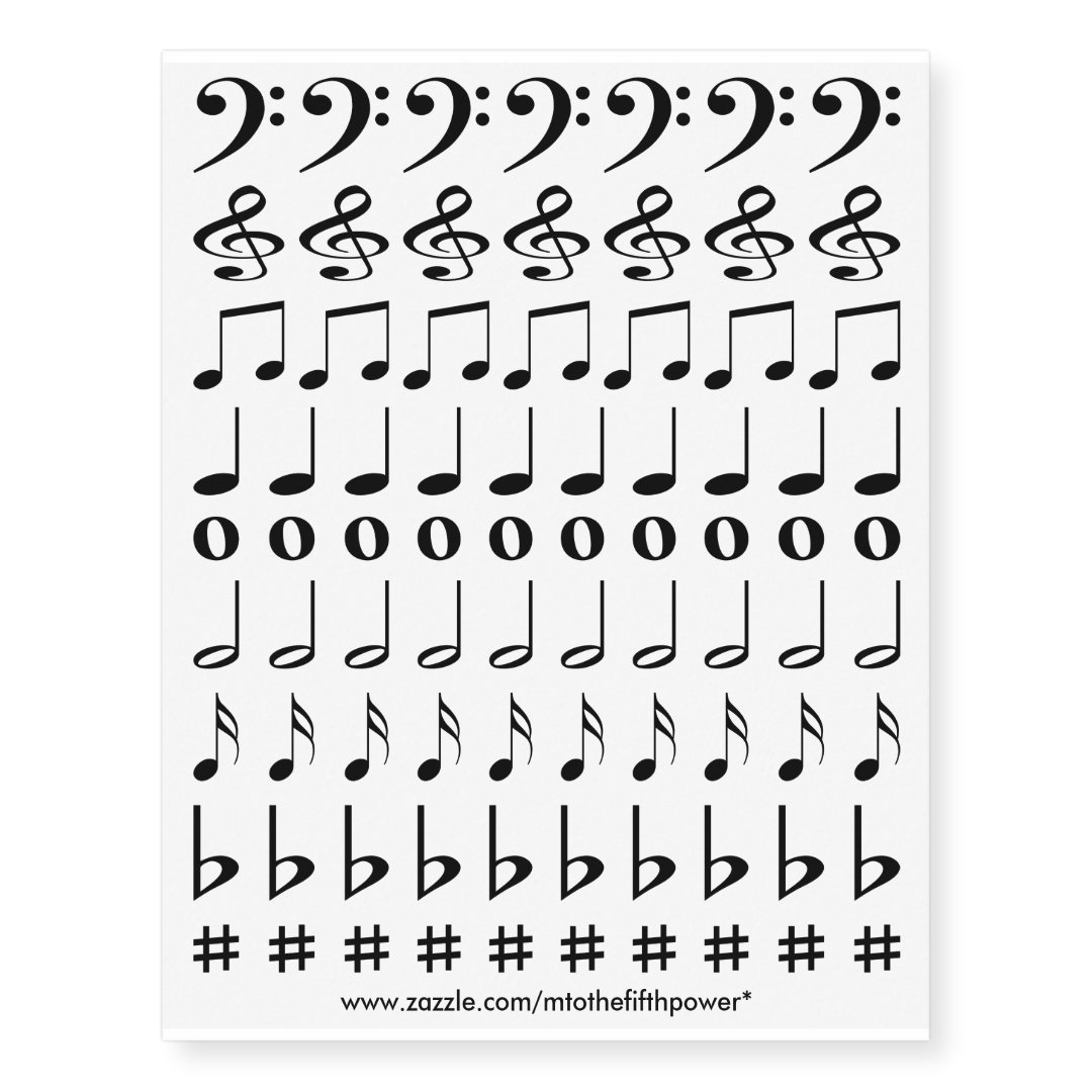 Small Black Music Notes and Symbols Temporary Tattoos | Zazzle