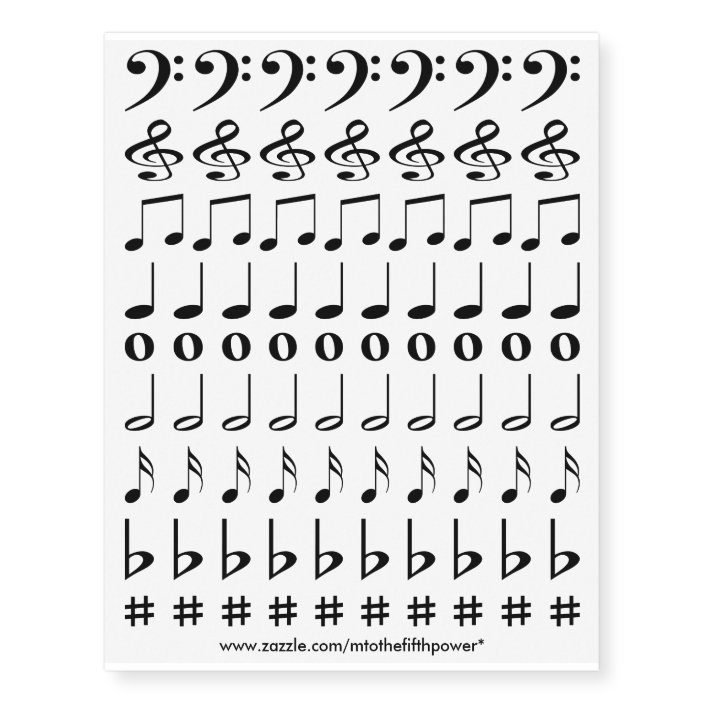 Small Black Music Notes and Symbols Temporary Tattoos | Zazzle.com
