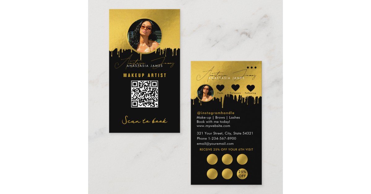 Small Business Discount Loyalty QR Code Black Gold Business Card | Zazzle