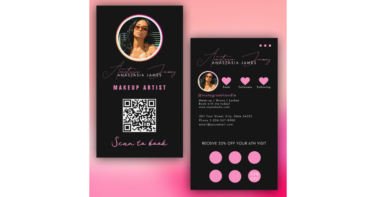Small Business Discount Loyalty QR Code Black Pink Business Card | Zazzle