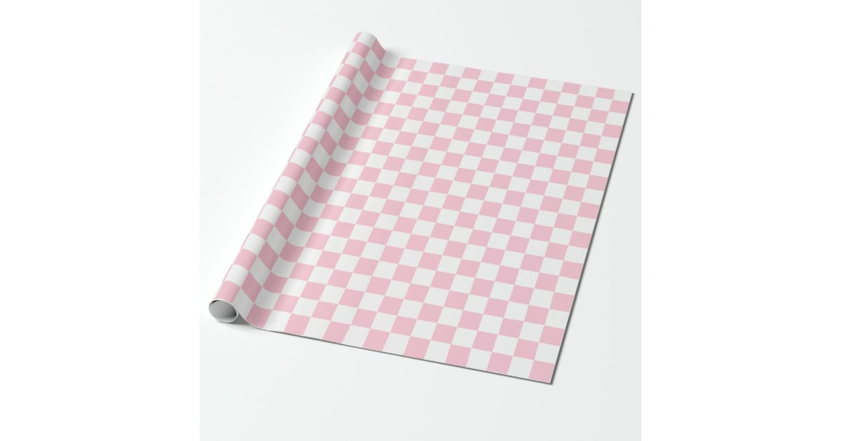 Small Checkers Cotton Candy Pink White Checkered Wrapping Paper | Zazzle