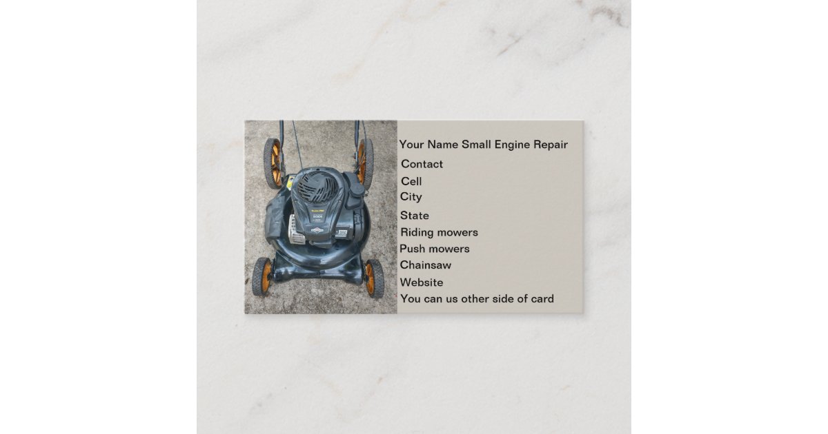 Small engine lawn mower repair business card | Zazzle