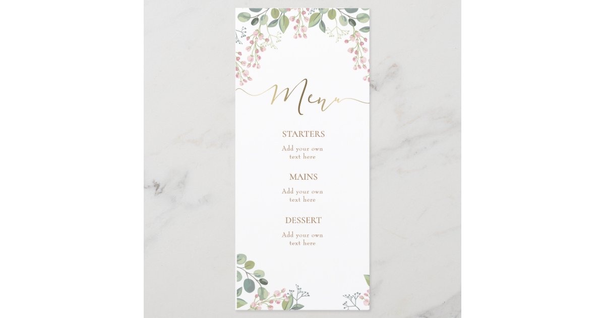 small flowers and greenery Menu | Zazzle