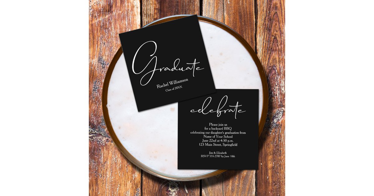 Small Graduate Script Black Party Enclosure Card | Zazzle