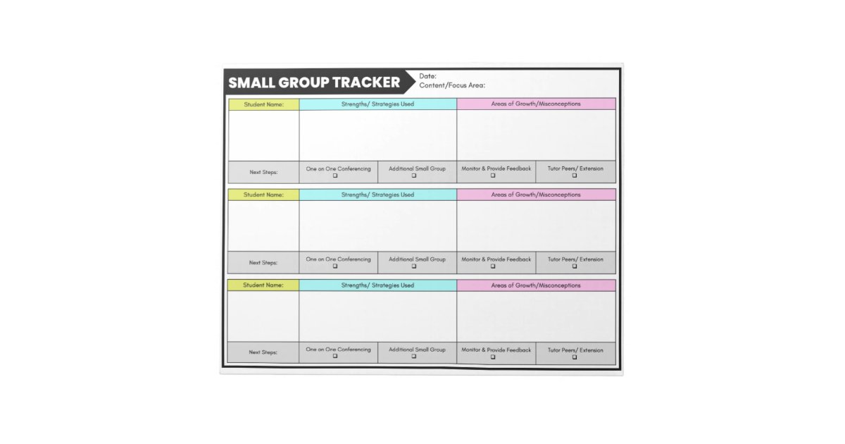 Small Group Tracker Student Observations Teachers Notepad | Zazzle