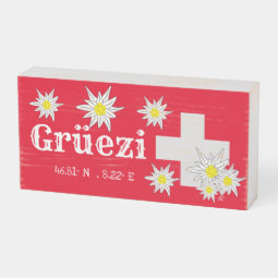 Small Gruezi Sign with Edelweiss and Coordinates | Zazzle