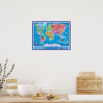 Small Kids Illustrated World Map - 21.33 x 16 Poster | Zazzle