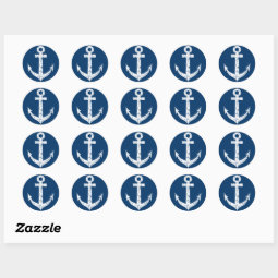 Small navy blue stickers with vintage boat anchor | Zazzle