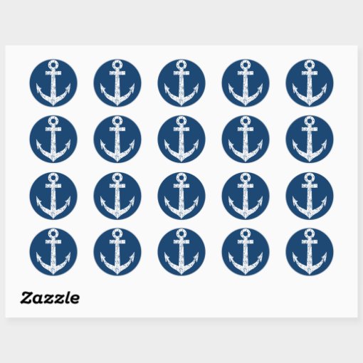 Small navy blue stickers with vintage boat anchor | Zazzle