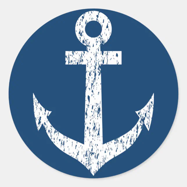 Small navy blue stickers with vintage boat anchor | Zazzle