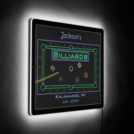 Small Rectangular Man Cave Billiards Pool LED Sign | Zazzle