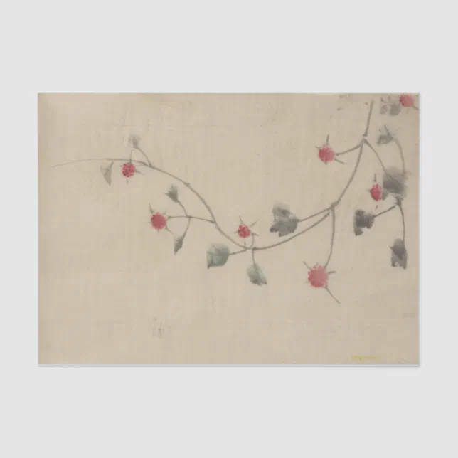 Small Red Blossoms on a Vine by Hokusai Tissue Paper | Zazzle