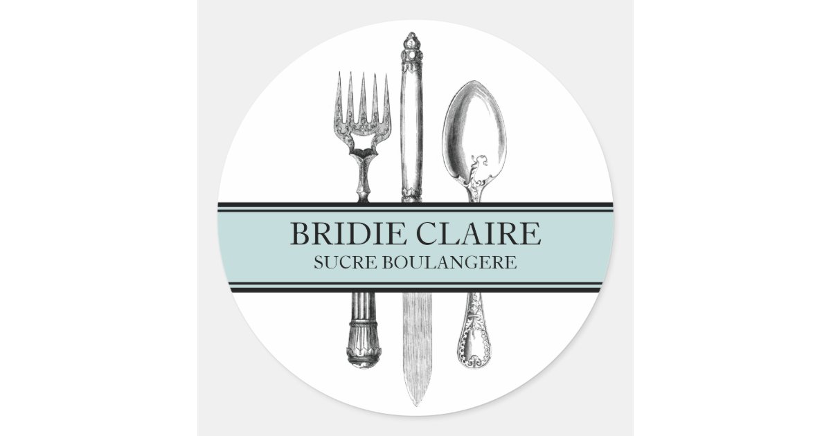 Small Round Elegant Cutlery Stickers | Zazzle